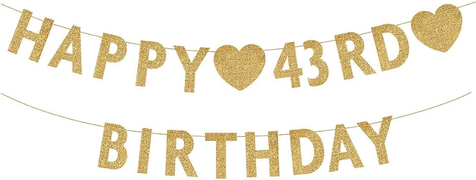 Amazon.com: Gold Happy 43rd Birthday Banner, Glitter 43 Years Old Woman ...
