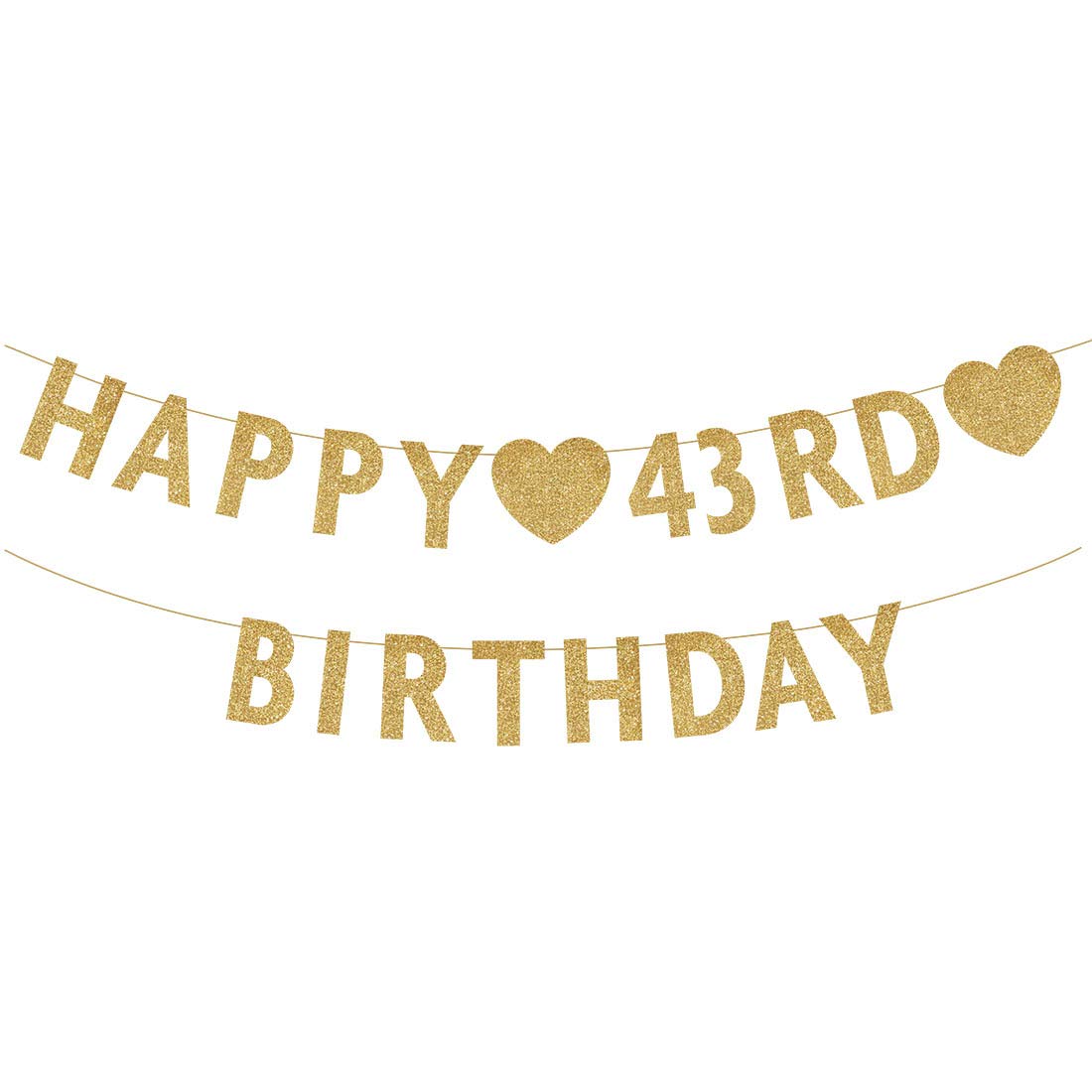 Amazon.com: Gold Happy 43rd Birthday Banner, Glitter 43 Years Old Woman ...
