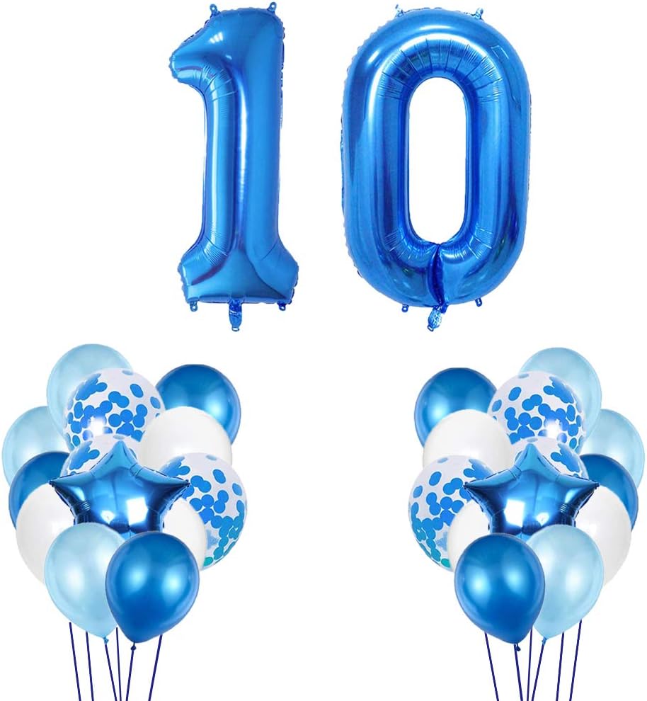 10th Birthday Balloon Decorations for Boys Blue Number 10 Birthday ...