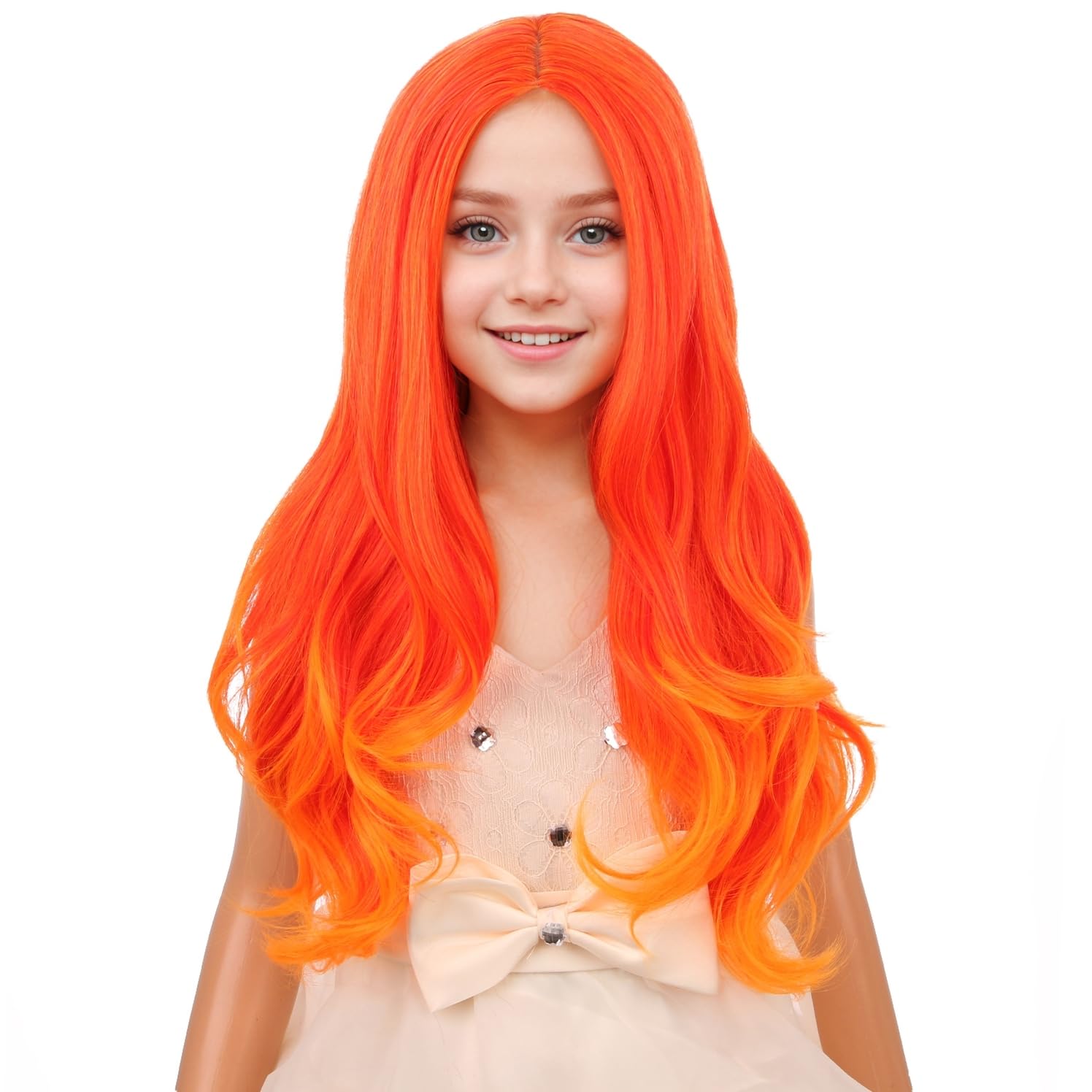 Amazon.com: PATTNIUM Kids Girls Flame Fire Wig Long Wavy Curly Orange ...