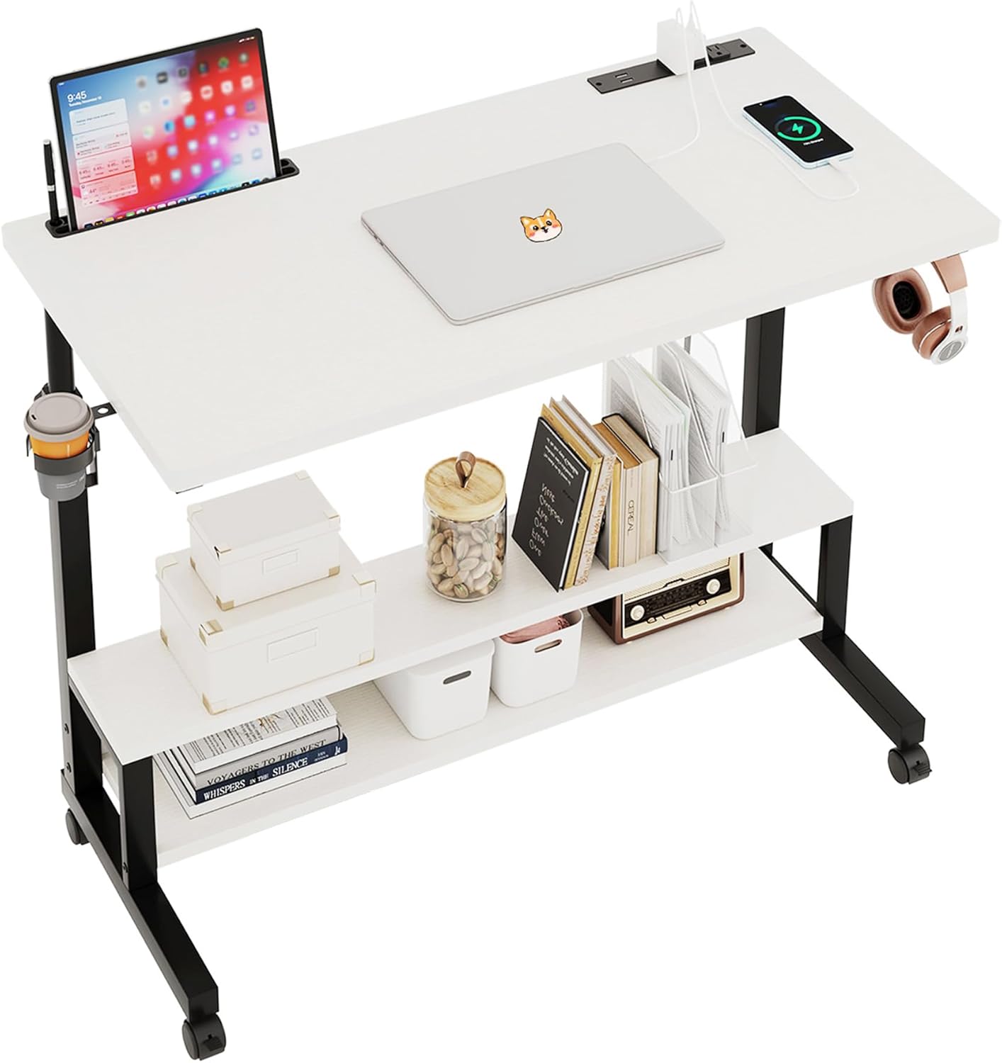 Flrrtenv 39 Inch Mobile Computer Desk with Adjustable Height, Study ...