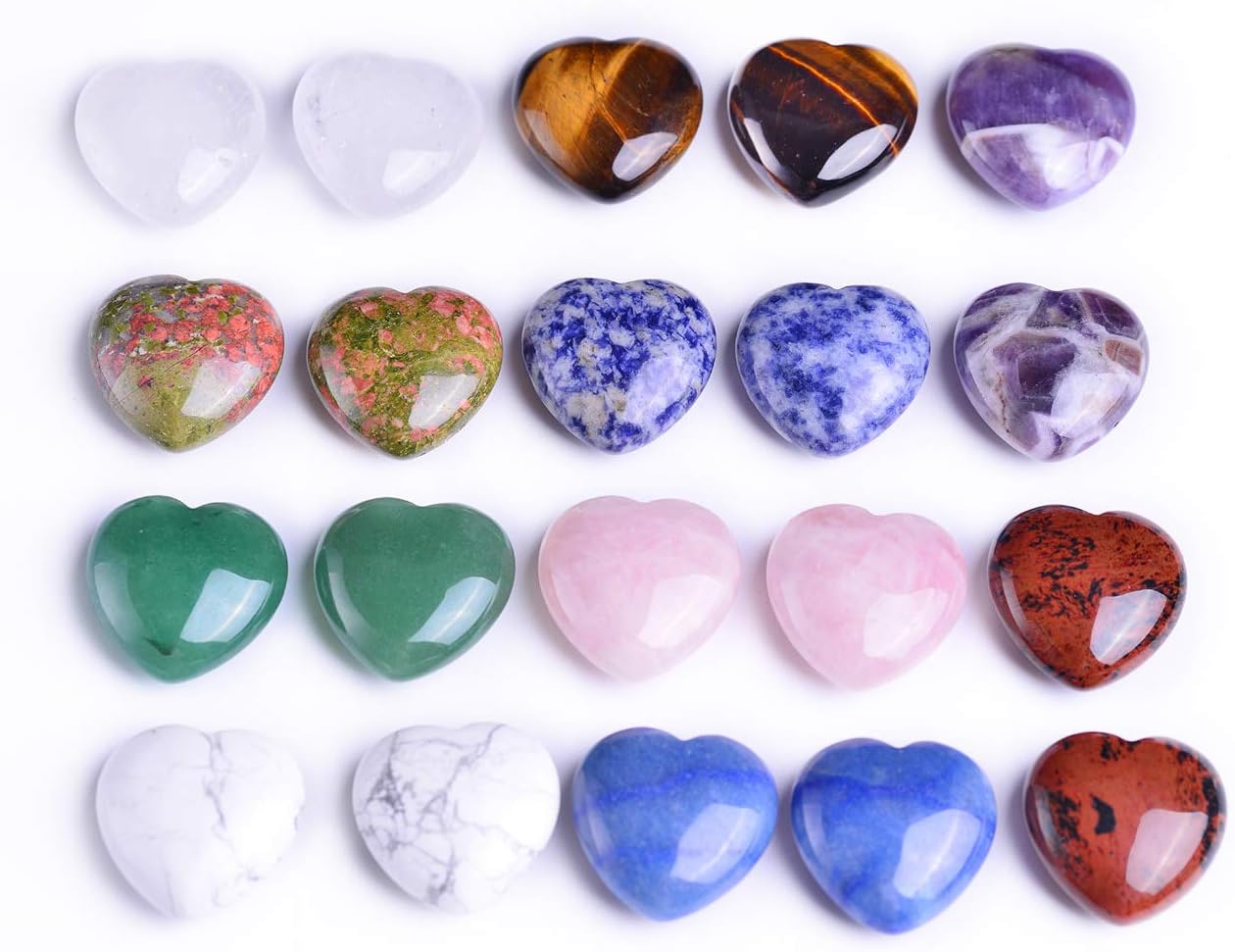Buy AMOYSTONE 20 pcs Mixed Puffy Heart Stones Tumled Healing Crystal ...