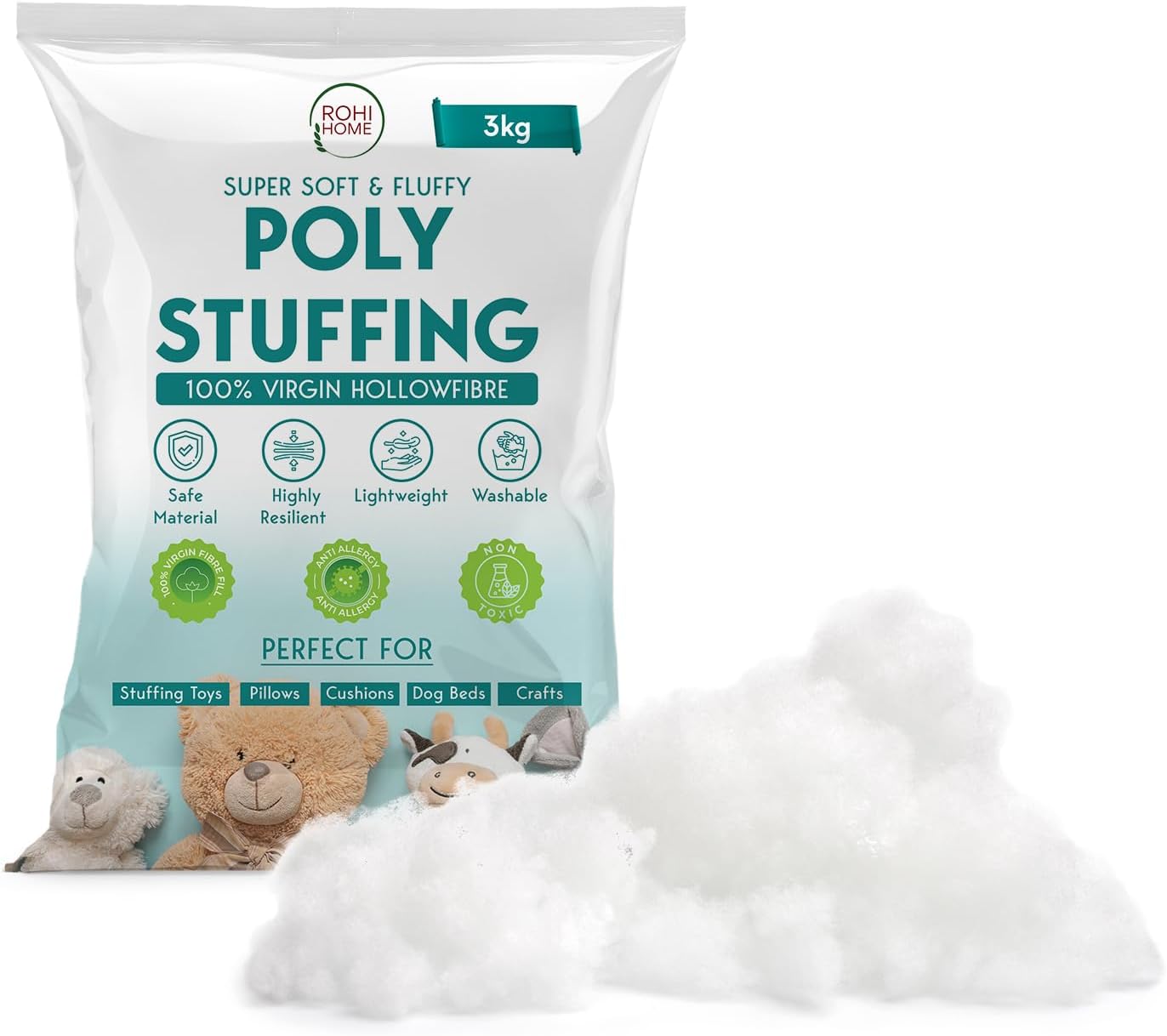 Rohi 3KG Toy Stuffing for Knitted Toys | 100% Virgin Hollowfibre ...