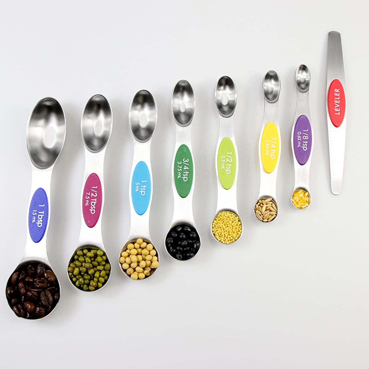 Buy Huengwie Magnetic Measuring Spoons Set of 8 Stainless Steel Metal ...