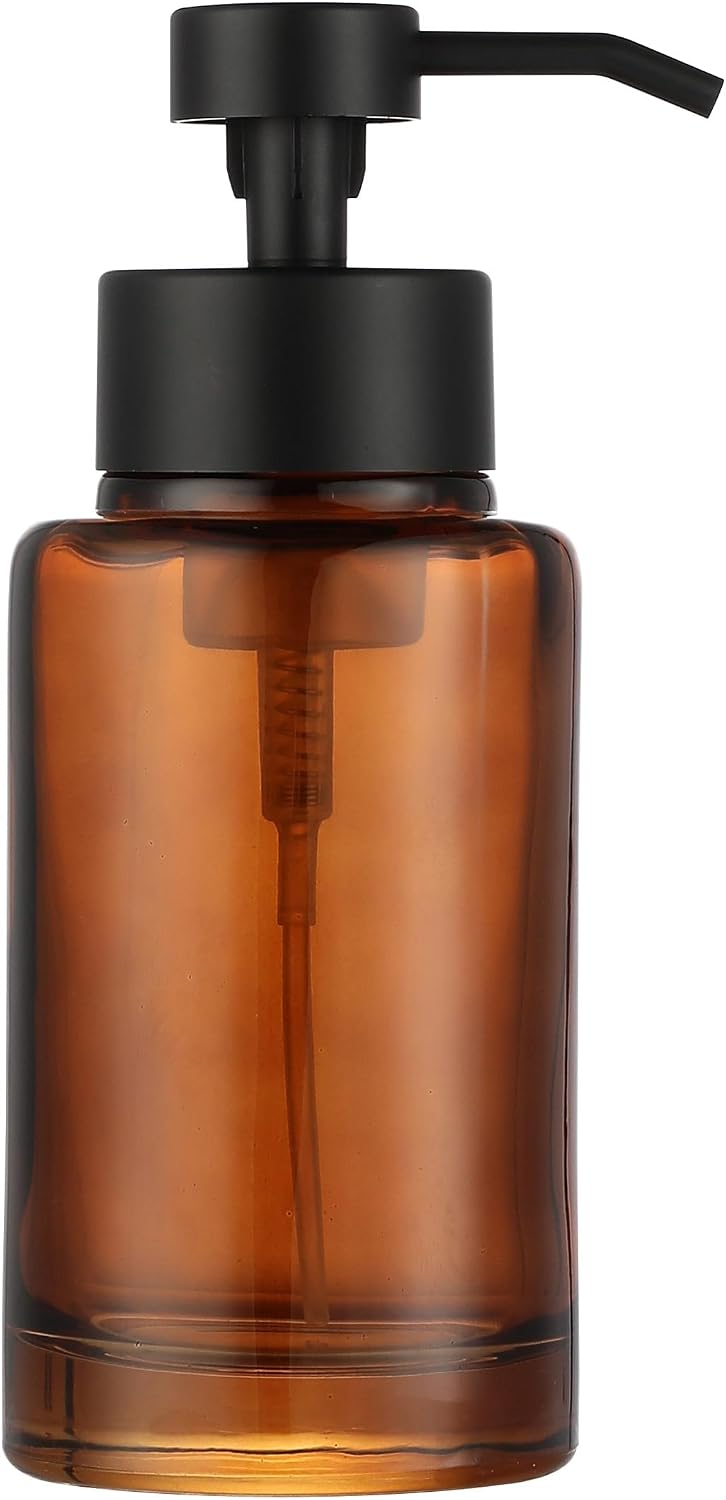 Amazon.com: H Halston Amber Glass Foaming Soap Pump Dispenser, Foaming ...
