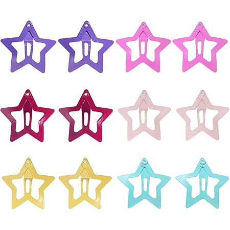 Amazon.com : Pinksee 12 Pcs Metal Snap Hair Clips Star Hair Barrettes ...