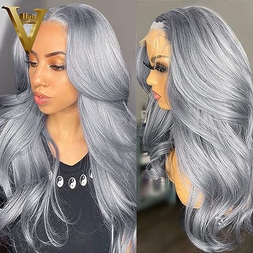 Amazon.com : hoshee Grey Body Wave Lace Front Wig Human Hair 13x4 HD ...