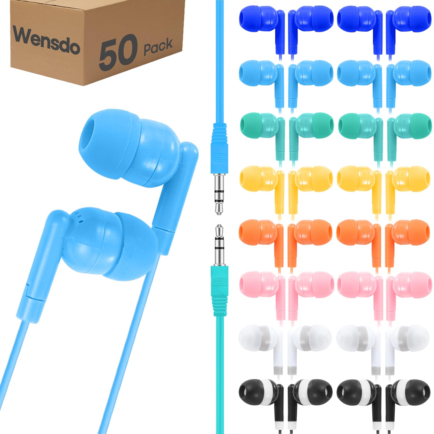 Amazon.com: Wensdo 50 Pack Bulk Kids Earbuds for School Classroom ...
