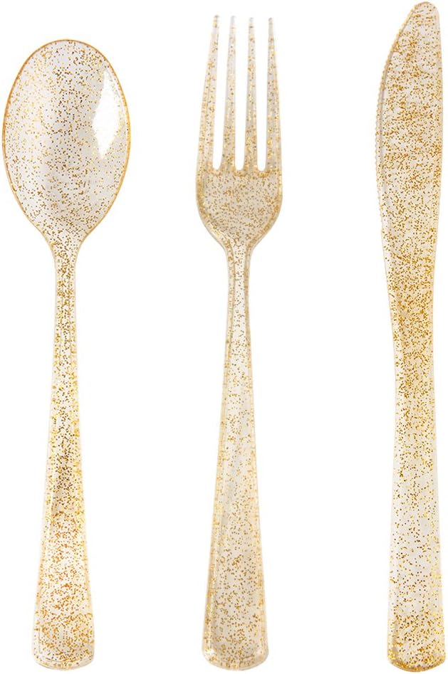 Amazon.com: Supernal 300pcs Gold Plastic Silverware,Disposable Plastic ...