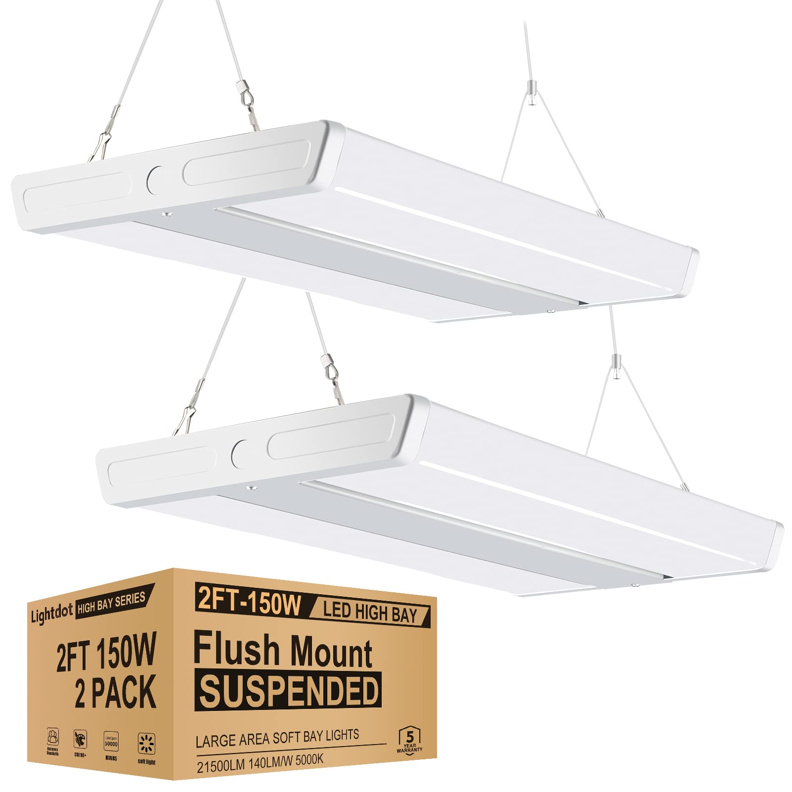 Lightdot 2 Pack LED High Bay Shop Light, 2FT 150W 21500LM 140LM/W [600W ...