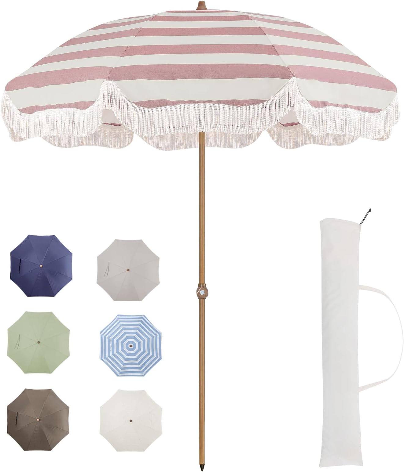 Amazon.com: Elyrthriumc 6.5ft Beach Umbrellas with Fringe Pink White ...
