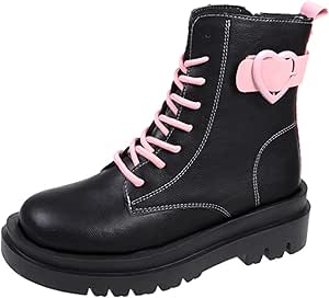 KRHINO Womens Boots, Cute Heart Buckle Platform Ankle Boots for Women ...