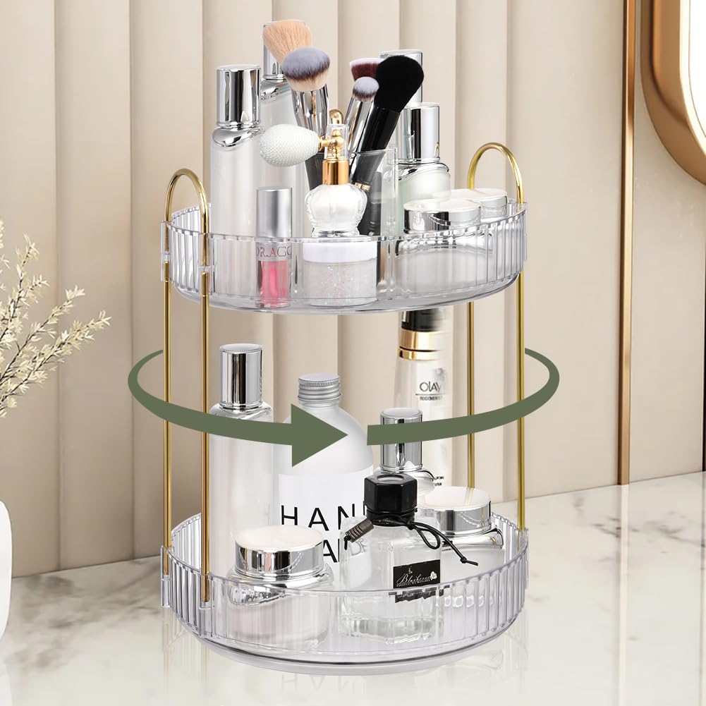 URAQT Makeup Organiser 360 Rotating, 2 Tiers Skincare Organisers, Large ...