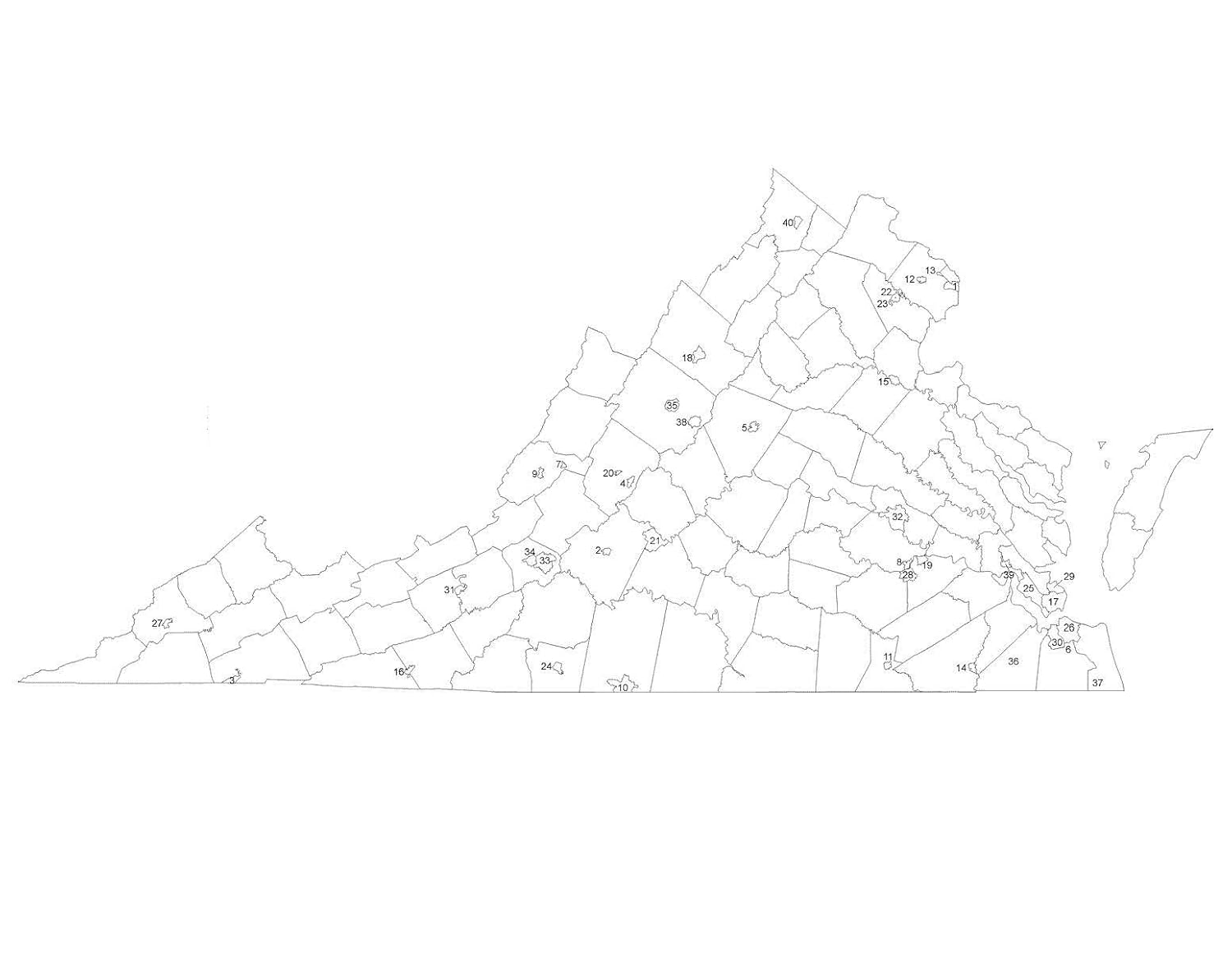 Amazon.com: Home Comforts Blank Virginia County Map - 20 Inch by 30 ...