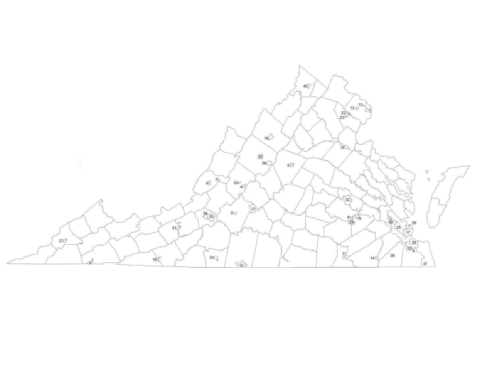 Amazon.com: Home Comforts Blank Virginia County Map - 20 Inch by 30 ...