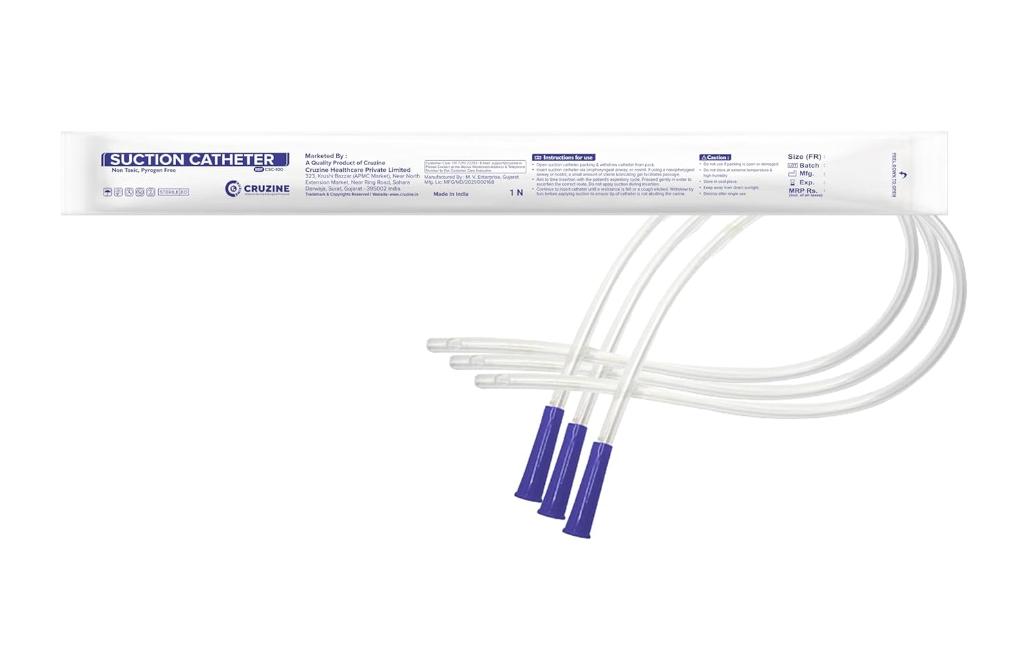 Cruzine Suction Catheter Plain PVC (Paper Pack) - Pack Of 10 (Size- 8FG) : Amazon.in: Industrial ...