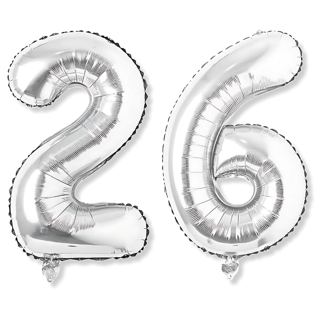 Flyloons 26 number Silver Foil Balloon 16 inch Size Birthday Decoration ...