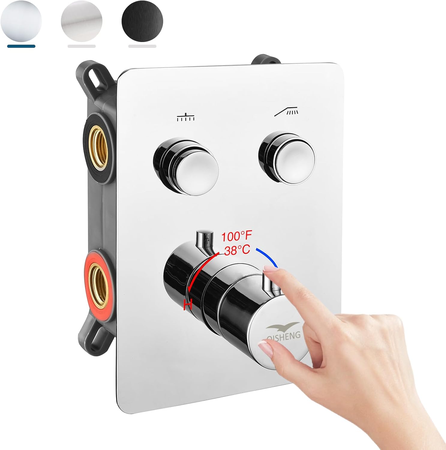 QISHENG Thermostatic Shower Valve Chrome, Push-Button 2 Way Functions ...