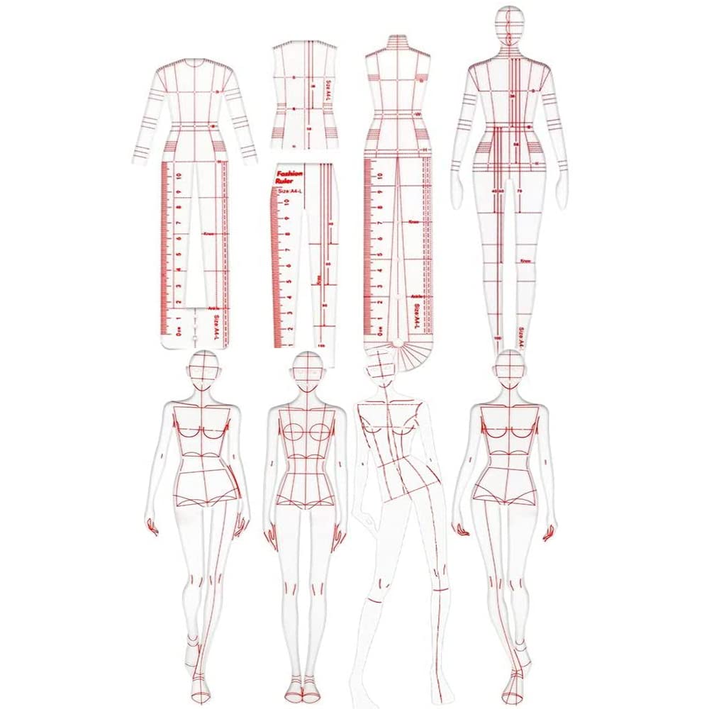 Tiamu 8Pcs Couture Règles d'illustration de mode, règle de modèles de ...