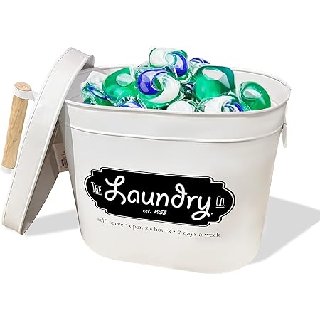 Amazon.com: Laundry Pod Container with Lid - Metal Laundry Containers ...