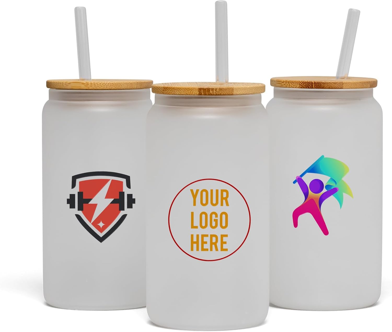 Amazon.com: Custom promotional logo frosted glass can cups with lids ...