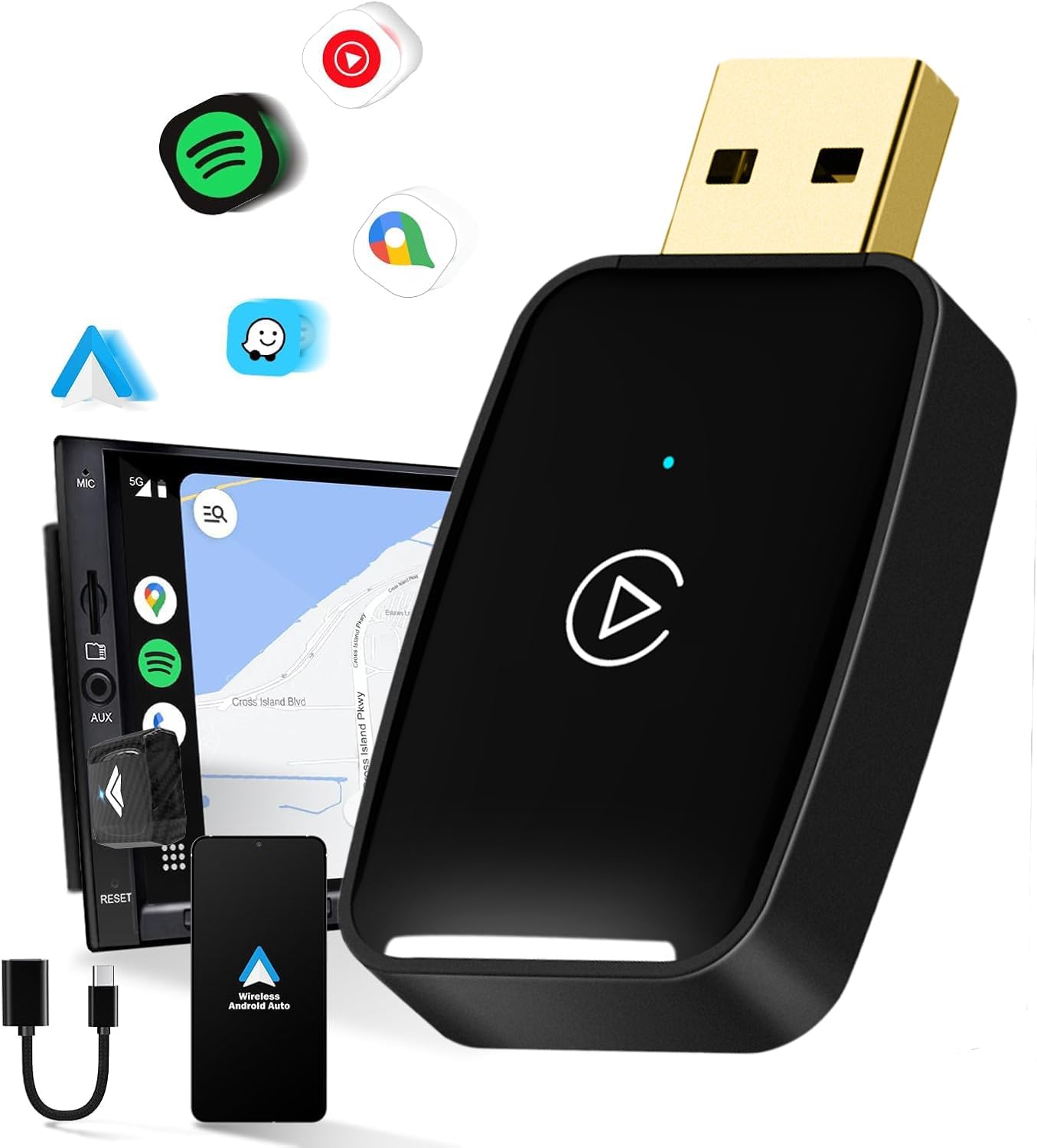 Wireless Carplay Adapter Small Car Play Dongle, USB Converts Wired to ...