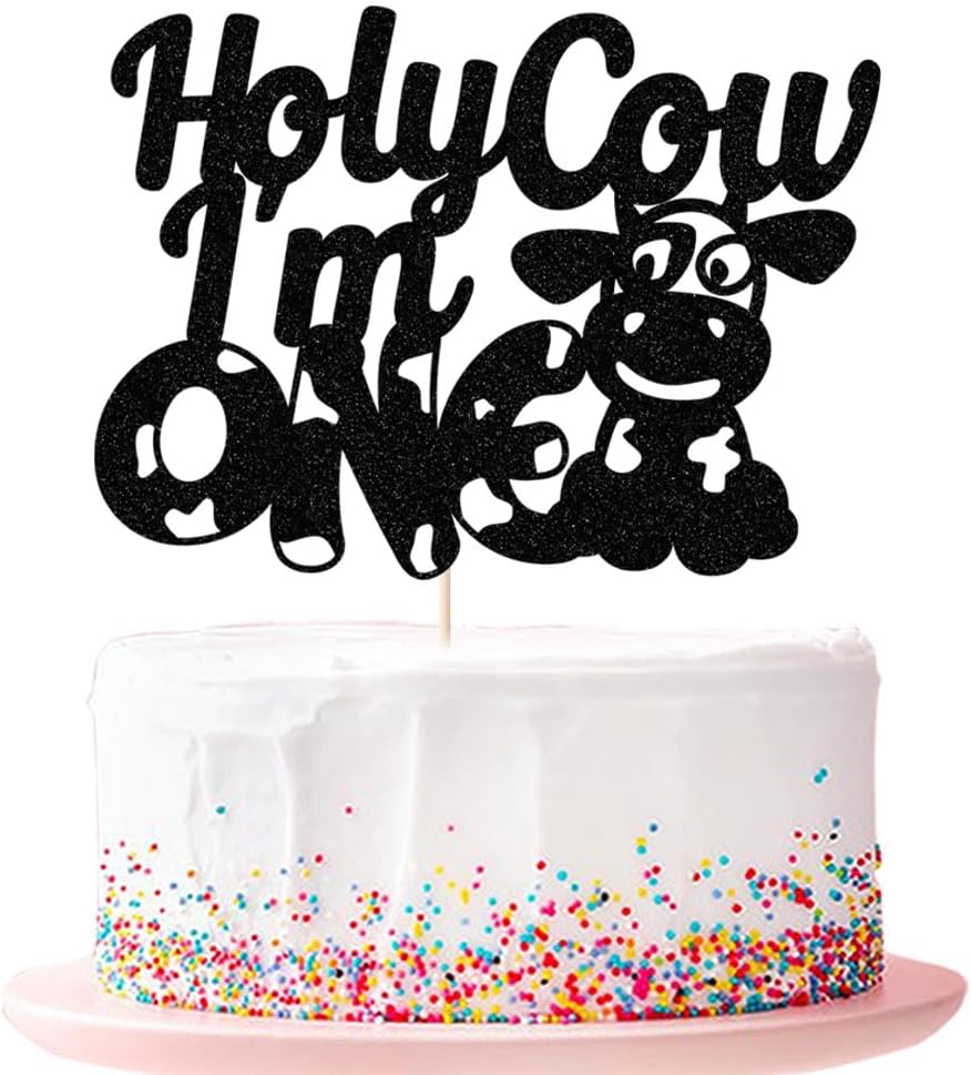 Amazon.com: Holy Cow Cow Theme Happy First Birthday Cake Topper, Brown ...