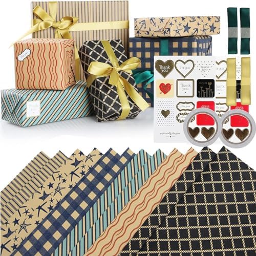 ZCOINS 8 Sheets Gift Wrapping Paper for Birthday 70x50CM with Hanging ...