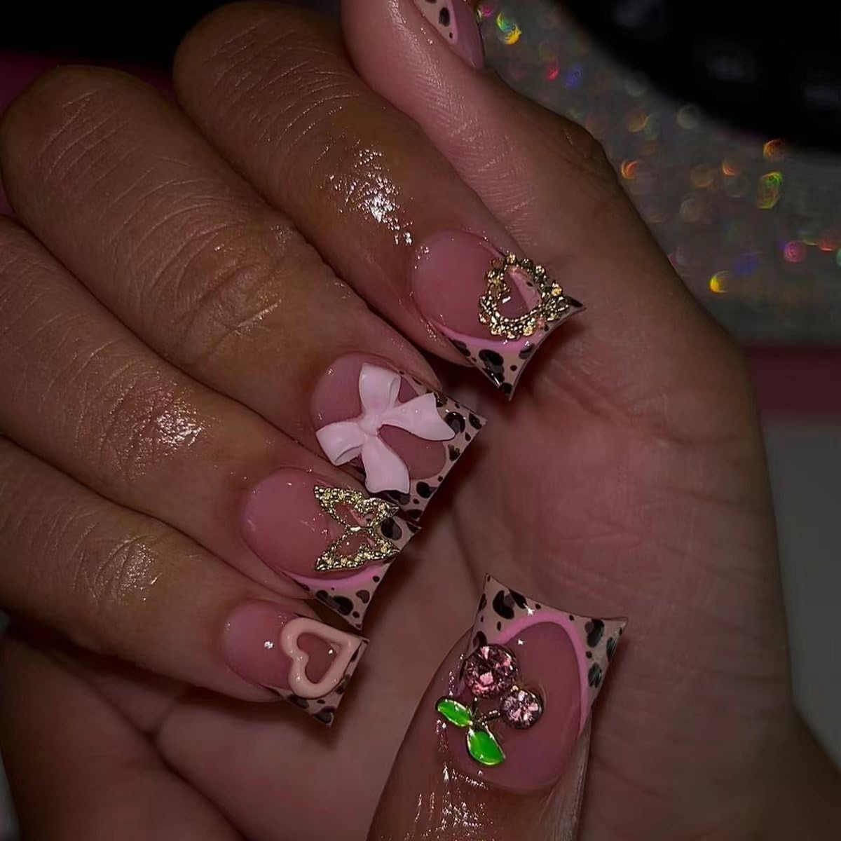 Amazon.com: Leopard Print French Tip Press on Nails Medium Duck Fake ...