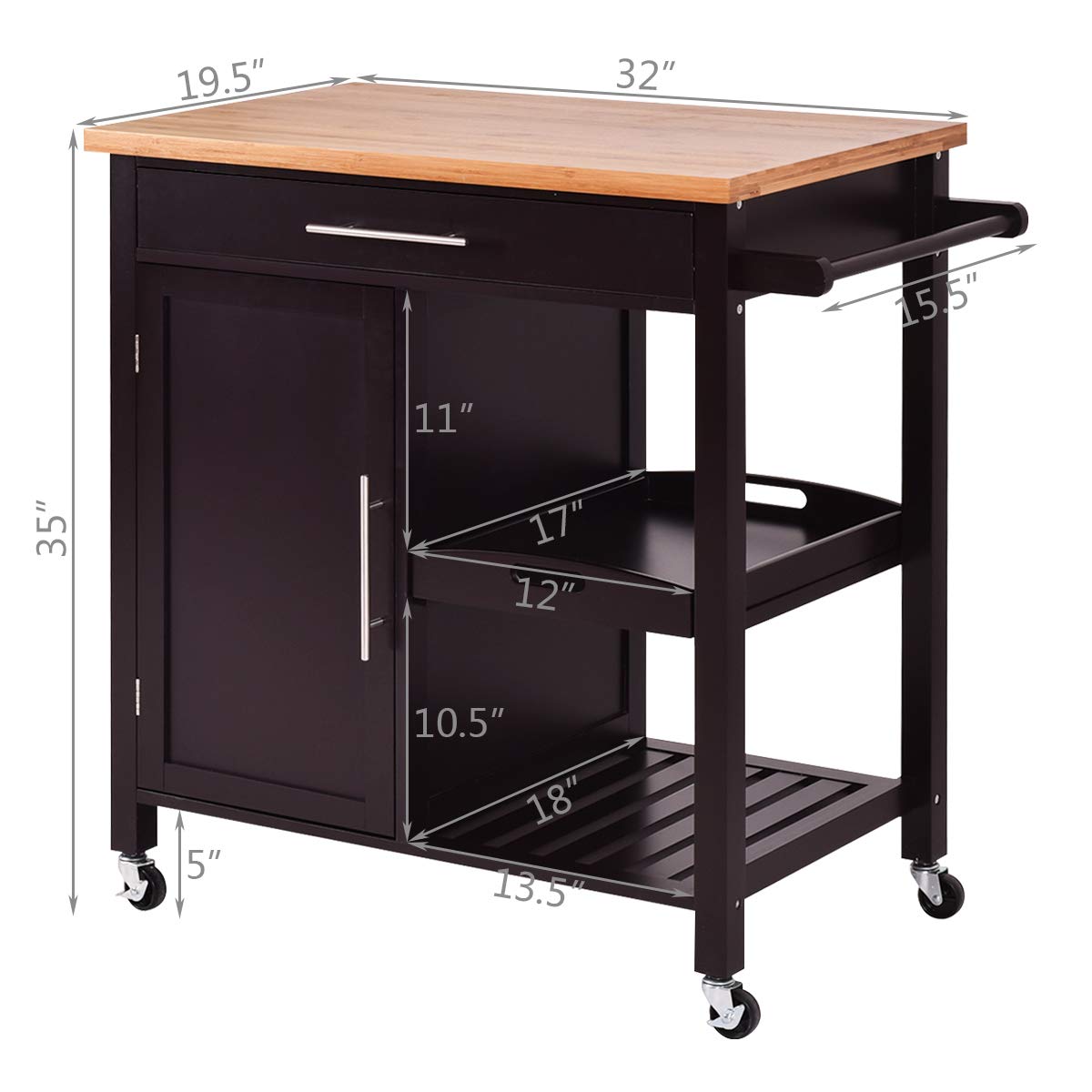 Giantex Kitchen Trolley Cart Wood Rolling Island Cart Home Restaurant ...