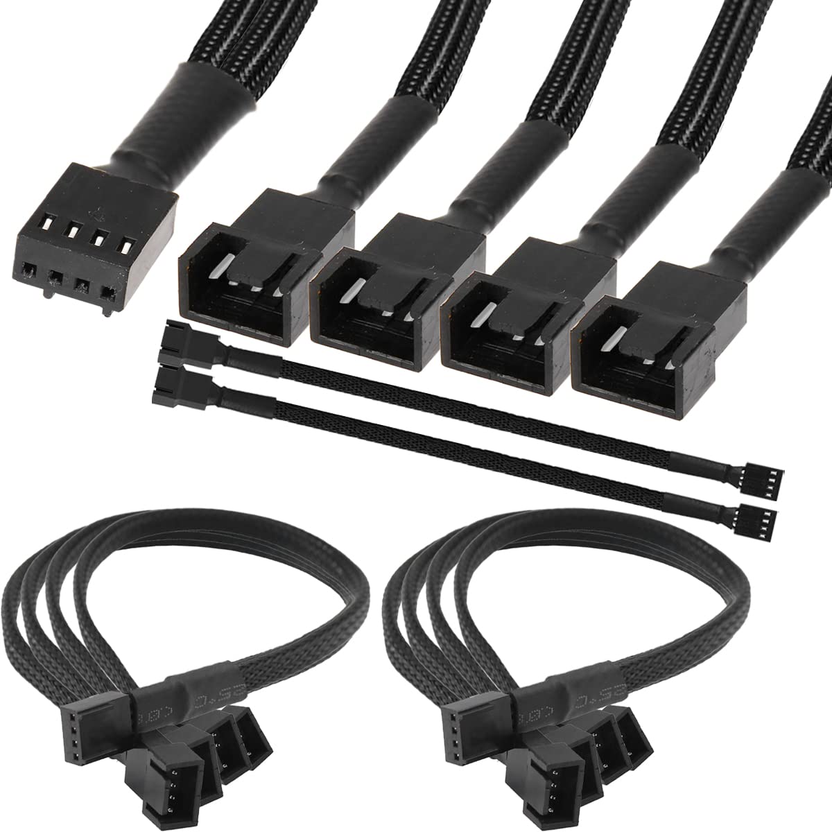 Xiatiaosann PWM Fan Splitter Cable 4 Pin 3 Pin PC Fan Adapter 1 to 4 ...