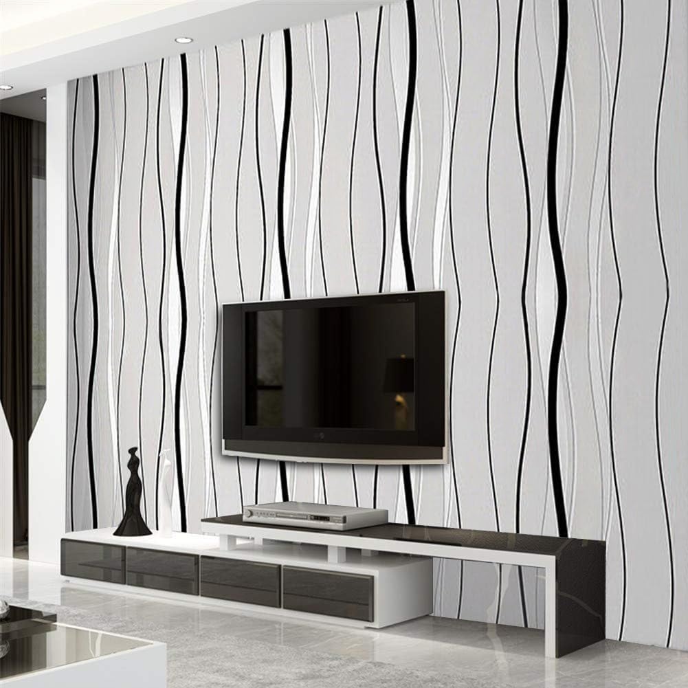 Warmiehomy Non-Woven Wallpaper Flocking 3D Wallpapers 53cm x 9.5m Grey ...