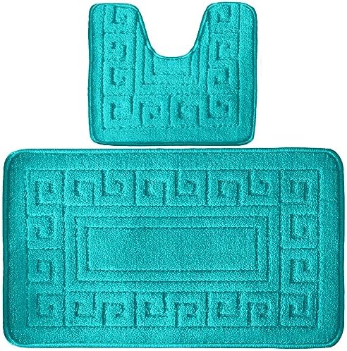 4All 2 Piece Greek Bath Mat Moisture Resistant Synthetic fibre Bathroom ...