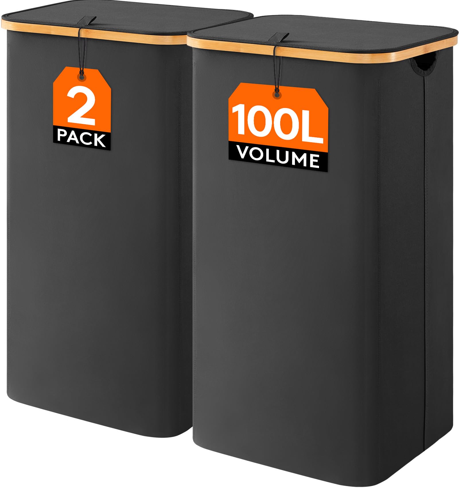 Lifewit 100L Laundry Basket with Lid, 2-Pack Washing Basket for Laundry ...