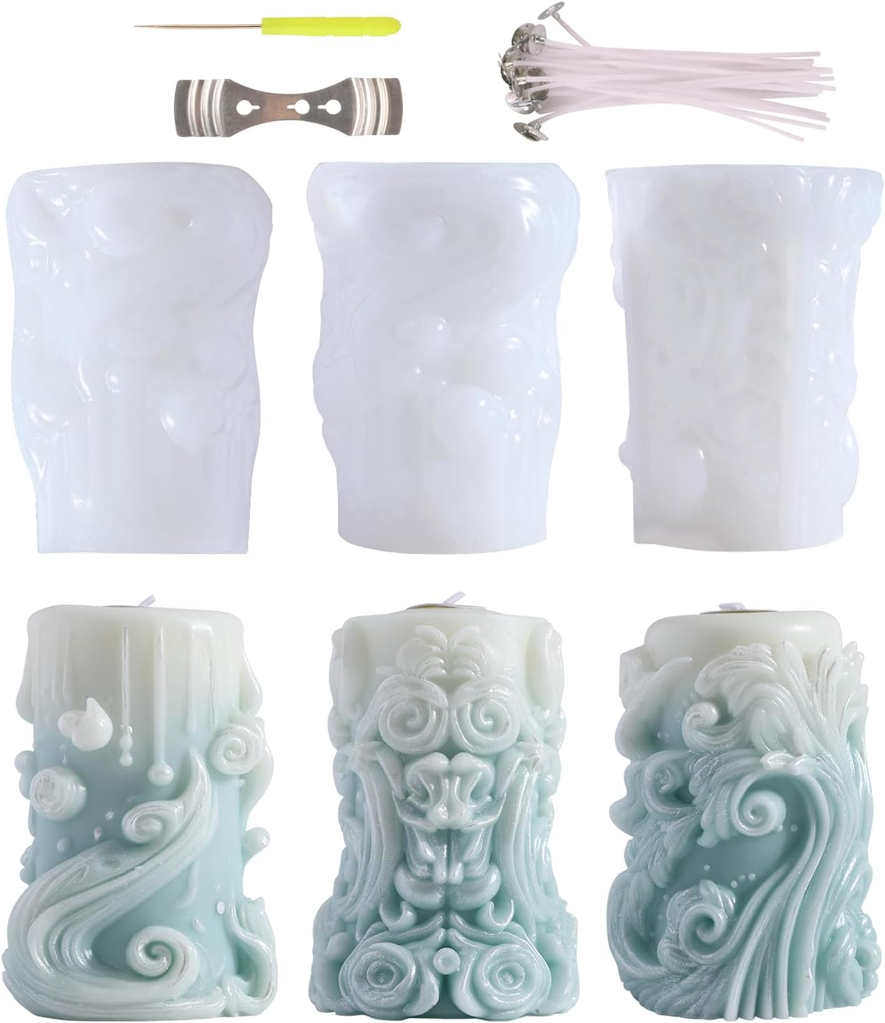 Amazon.com: 6 Holes Long Cylinder Silicone Candle Molds, Pillar Candle ...