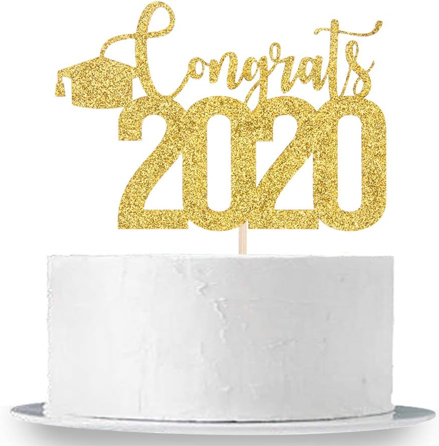 Congrats 2020 Cake Topper Hat - Gold Glitter Congratulations ， Congrats ...