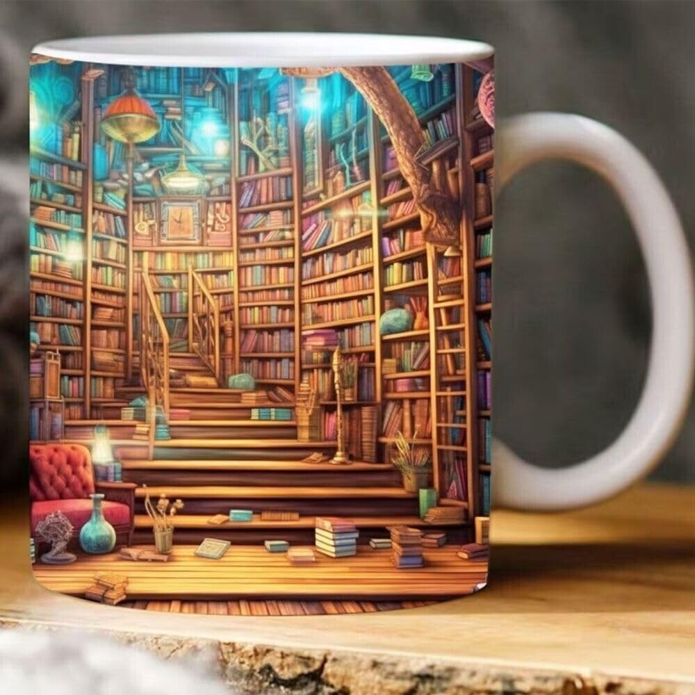Amazon.com: Qhnxyh 3D Library Mug, Library Bookshelf Mug, Ceramic ...