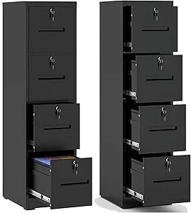 Amazon.com: IKIMI 4 Drawer Vertical Filing Cabinet with 4 Lockable Drawers,Black Metal File ...