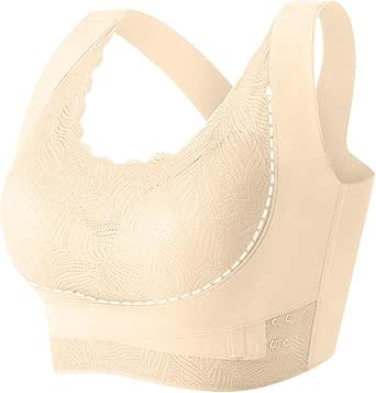 HGps8w Wirefree Bras for Women Scallop Trim Lace Crossover Side Closure ...