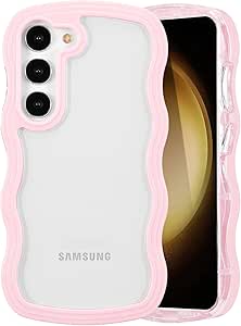 QLTYPRI for Samsung Galaxy A15 4G/5G Case, Cute Curly Wave Frame Clear Case for Girls Women ...