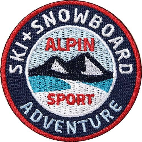 2 x Ski + Snowboard Patch 62 mm gestickt rund/Skifahren Winter Alpin ...