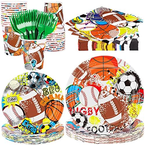 Amazon.com: durony 144 Pieces Sports Themed Paper Plates and Napkins ...