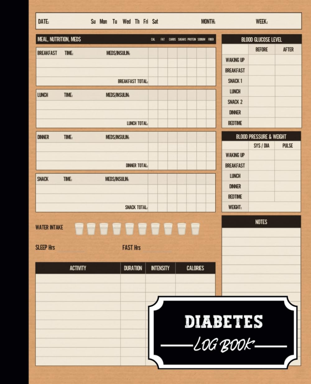 Diabetes Log Book: Track Blood Sugar, Blood Pressure, Food & Activity ...