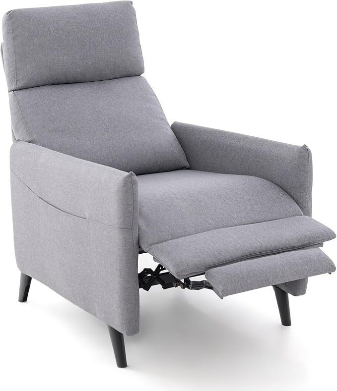 COSTWAY Recliner Armchair, Linen Fabric Single Lounge Sofa Seat with ...