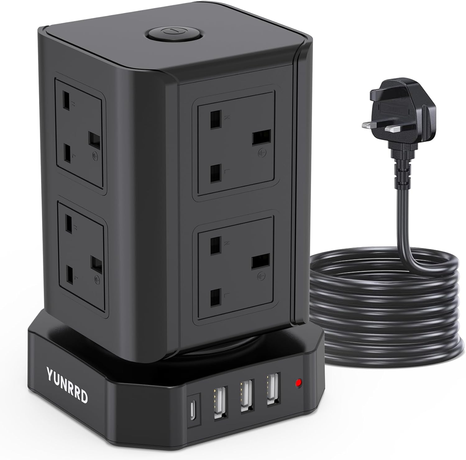 YUNRRD Tower Extension Lead with USB Slots 2M,8 Way Multi Plug ...