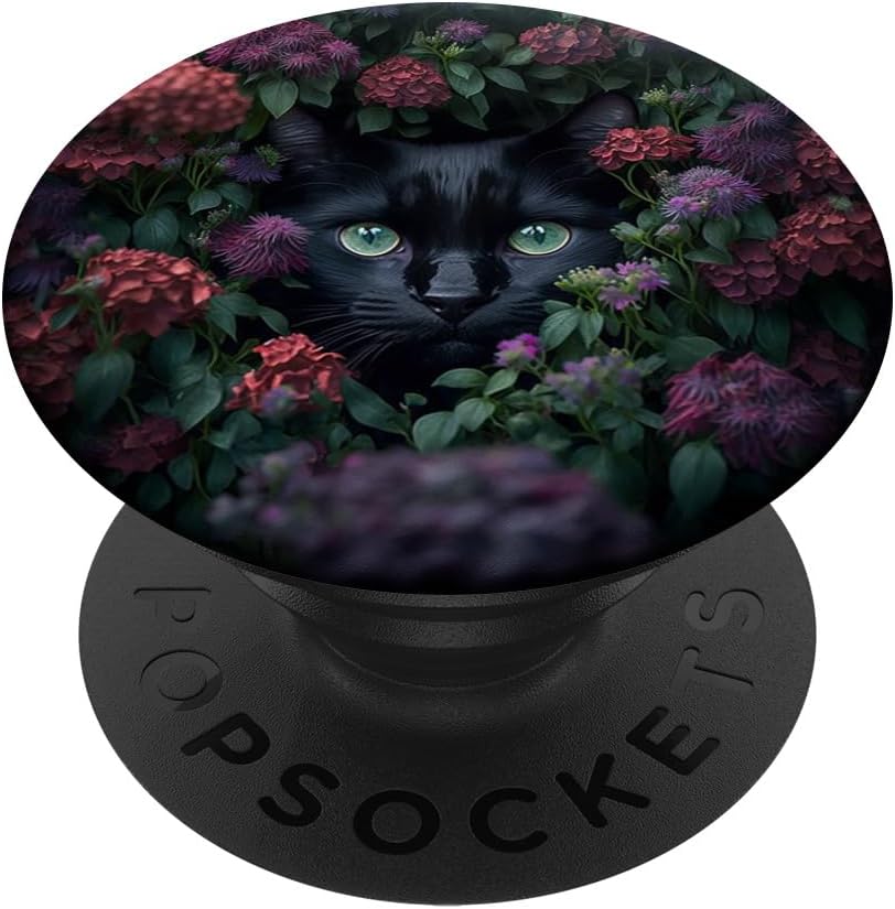 Amazon.com: Cute Black Cat Hiding in Spring Flowers Aesthetic Black Cat ...
