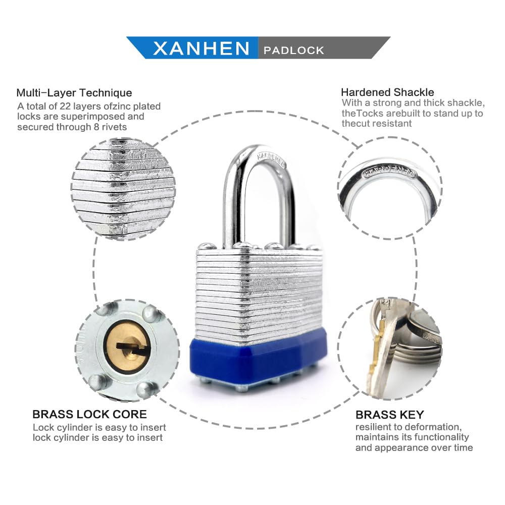 Master Lock 6 Pack Keyed Alike Padlocks - Laminated Steel Padlocks With ...