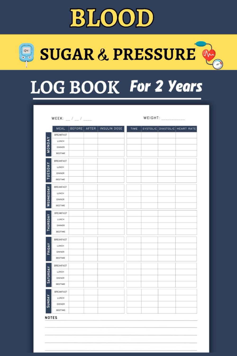 Blood Sugar & Blood Pressure Logbook: 2 in 1 Diabetes and Blood ...