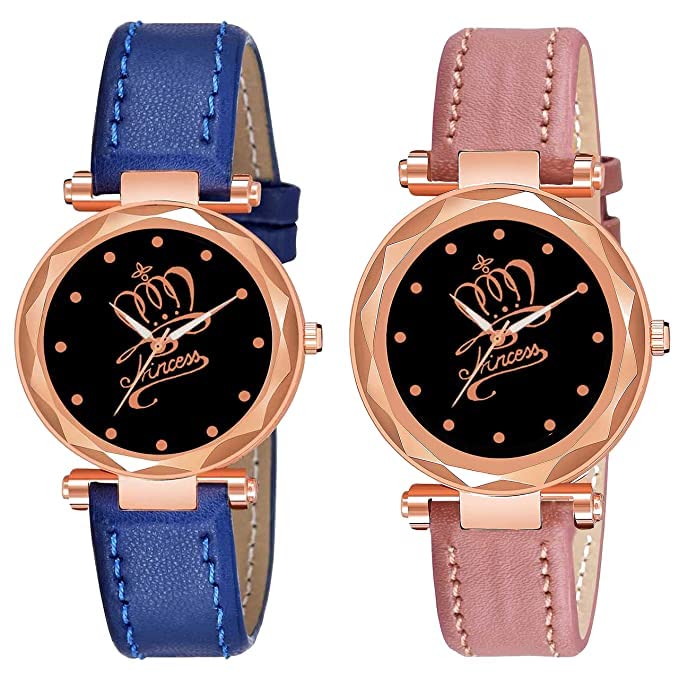 Buy Carnage Princess Dial Pack of 2 Combo Leathers Strap Analog Women ...