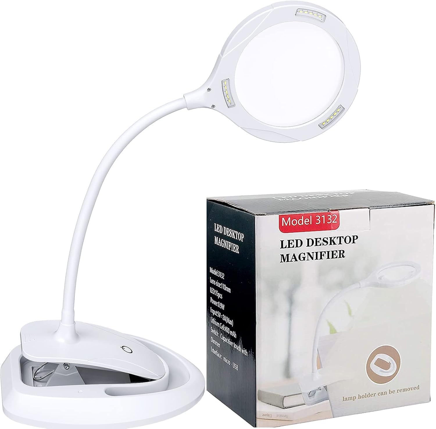 HOMGEN Magnifying Lamp Rechargeable Magnifier Lamp Desk Magnifying ...